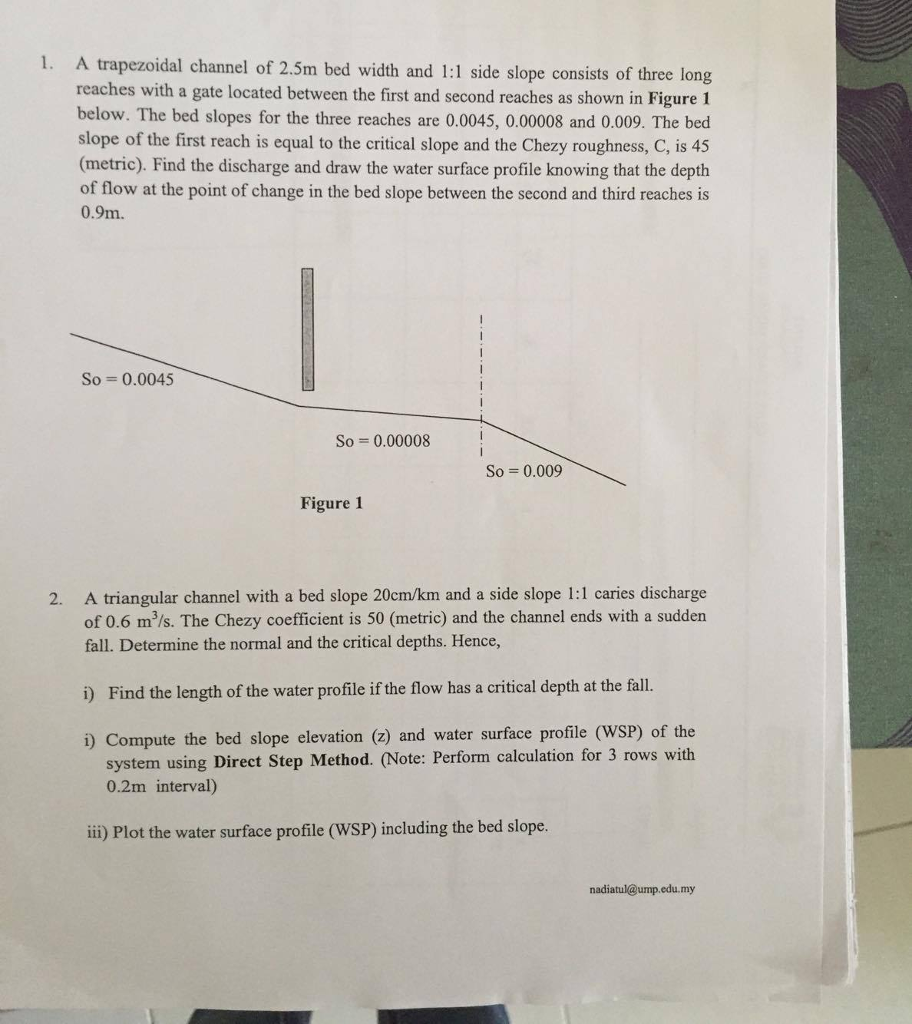 A trapezoidal channel of 2.5m bed width and 1:1 side | Chegg.com