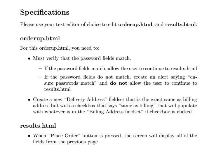 Solved Specifications Please use your text editor of choice | Chegg.com