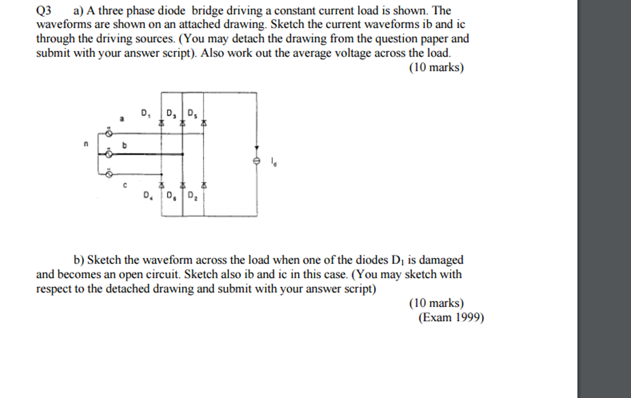 Solved A three phase diode bridge driving a constant current | Chegg.com