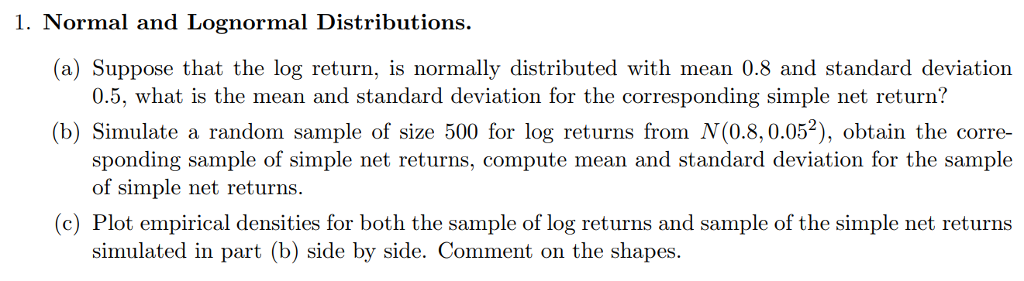 I Distributions. (a) Suppose that the log return, is | Chegg.com