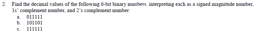 Solved Find the decimal values of the following 6-bit binary | Chegg.com