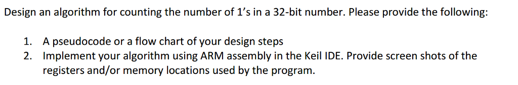 Design an algorithm for counting the number of 1's in | Chegg.com