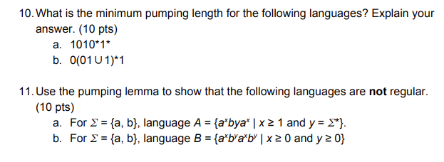 Solved 10.What is the minimum pumping length for the | Chegg.com