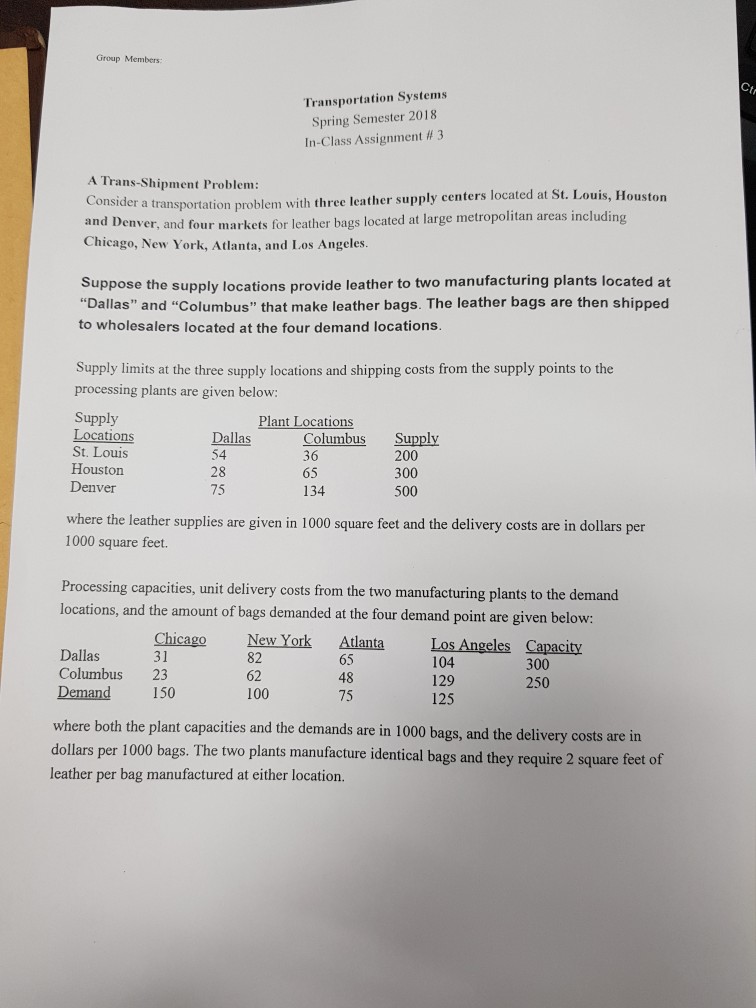 Group Members Transportation Systems Spring Semester