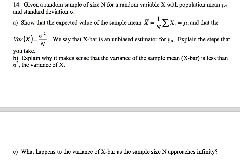 Solved 14. Given a random sample of size N for a random | Chegg.com