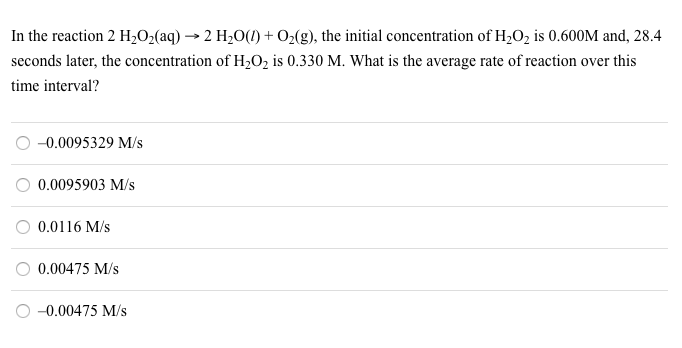 Solved In the reaction 2 H2O2(aq) → 2 H20(1) + 02(g), the | Chegg.com