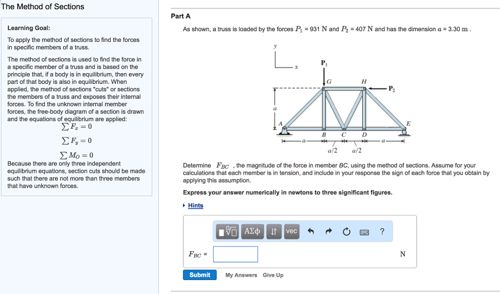 Solved To apply the method of sections to find the forces in | Chegg.com