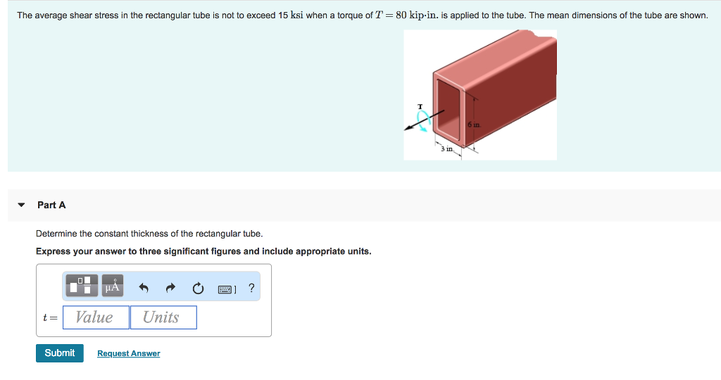 Solved The average shear stress in the rectangular tube is | Chegg.com