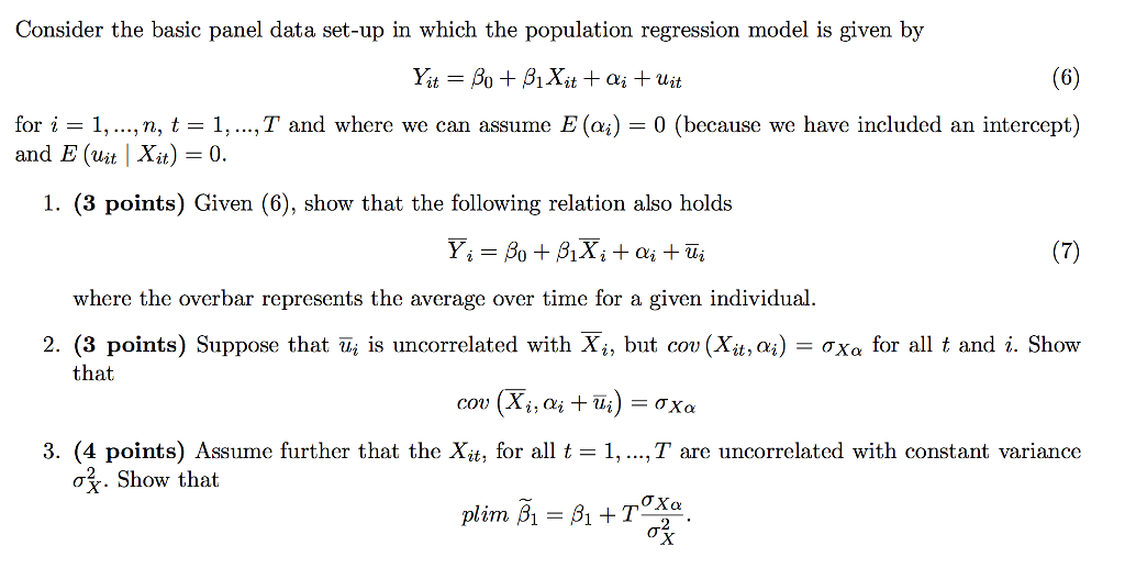 Consider the basic panel data set-up in which the | Chegg.com