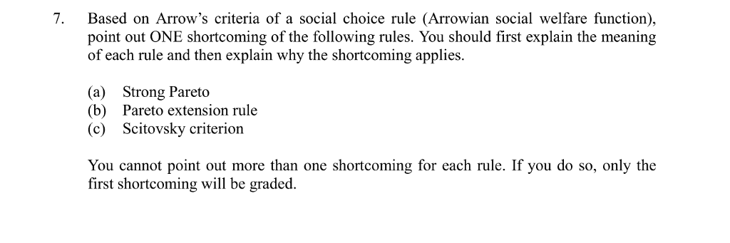 Solved Based on Arrow's criteria of a social choice rule | Chegg.com
