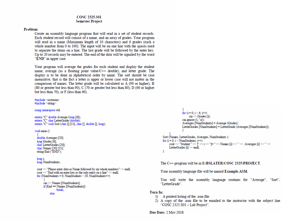 COSC 2325.S01 Semester Project Problem: Create an | Chegg.com