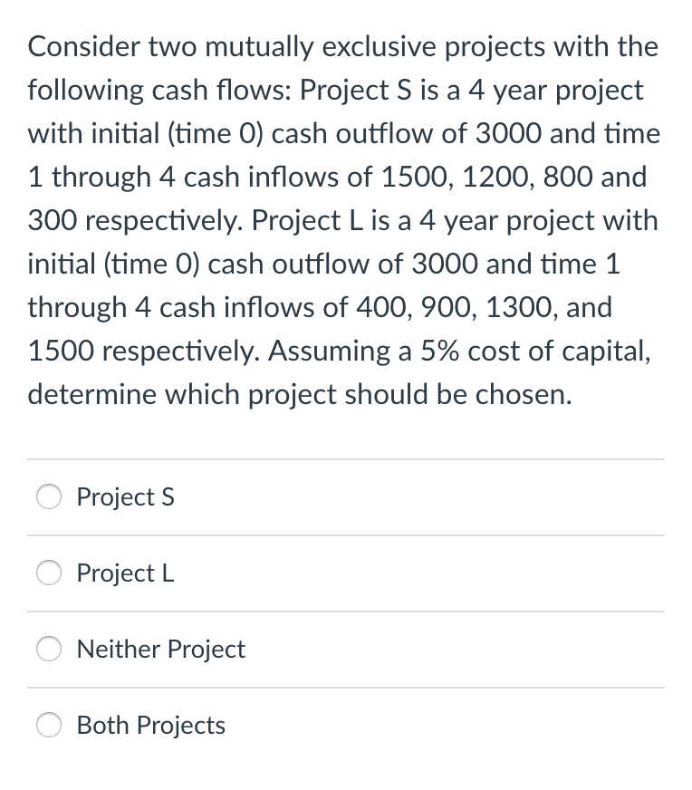 Solved Consider two mutually exclusive projects with the | Chegg.com