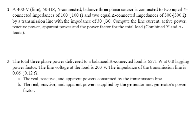 Solved A 400-V (line). 50-HZ. Y-connected. balance three | Chegg.com