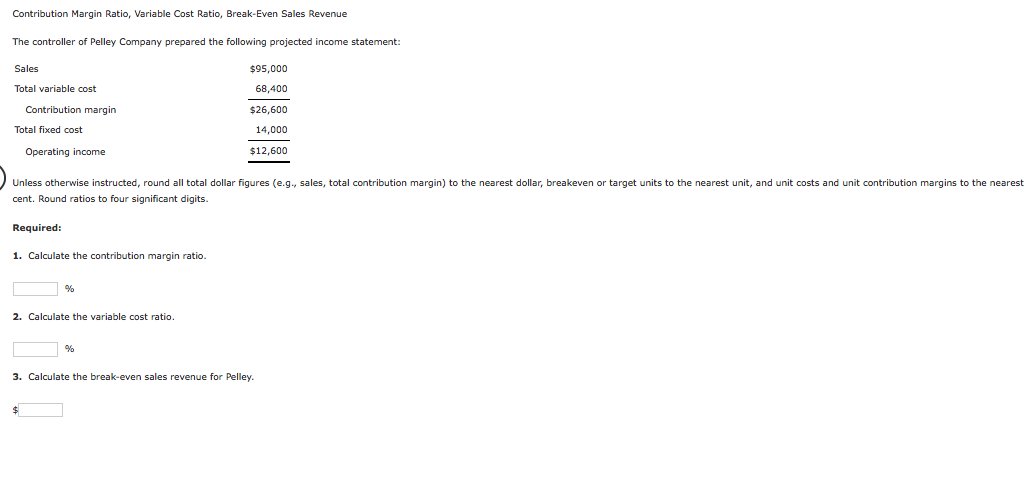 Solved Contribution Margin Ratio, Variable Cost Ratio, | Chegg.com