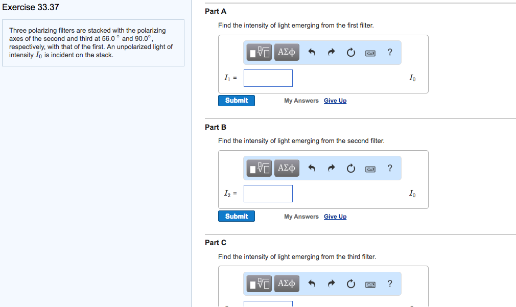 Solved Three polarizing filters are stacked with the | Chegg.com