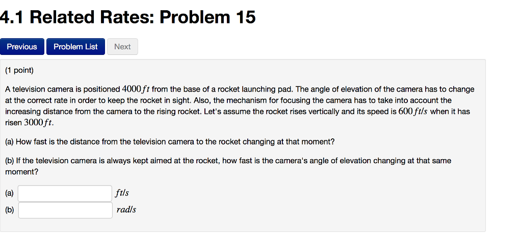 Solved 4.1 Related Rates: Problem 15 PreviouS Problem List | Chegg.com