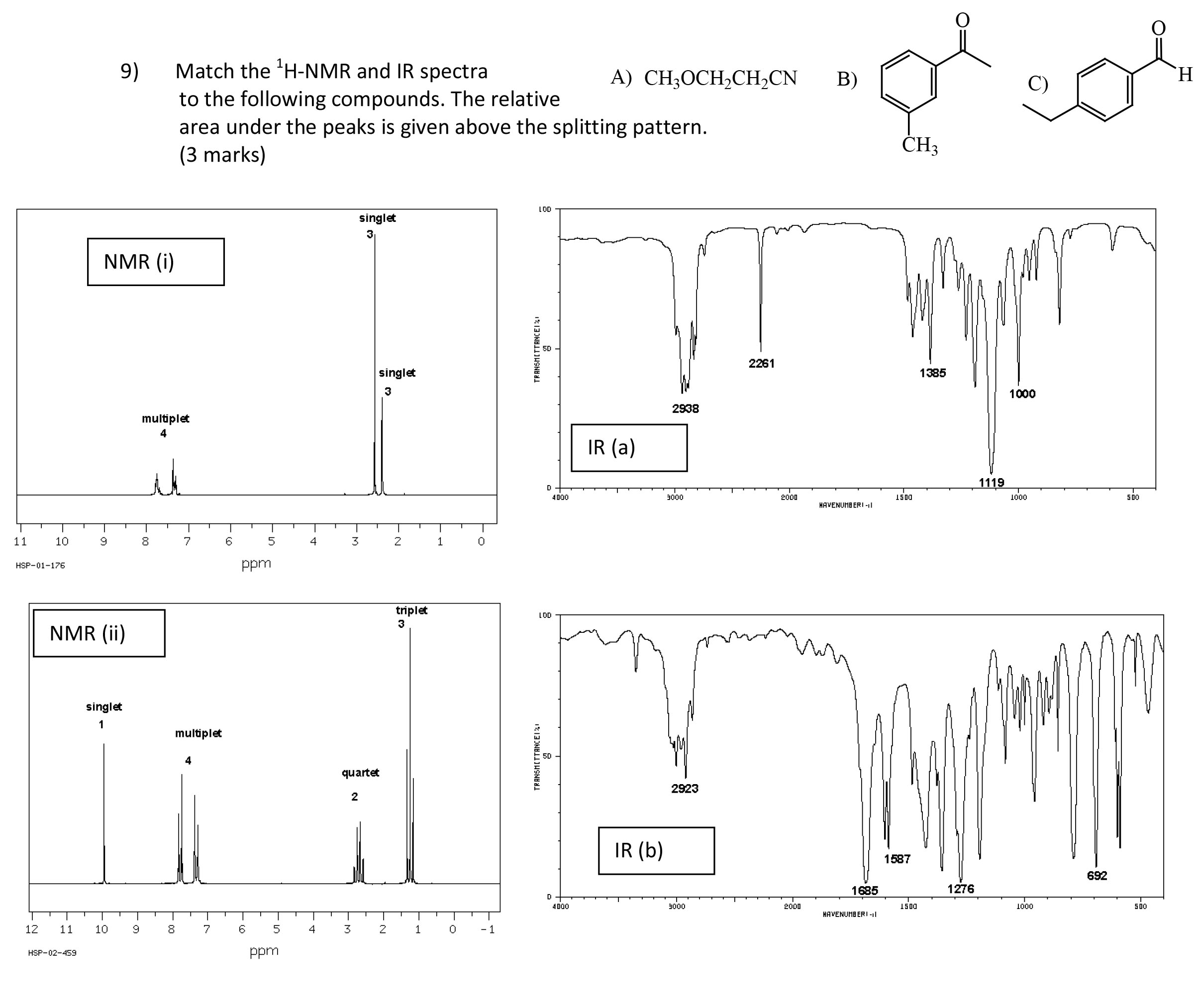 Solved 10) Match the 1H-NMR and IR spectra to the following | Chegg.com Solved 10) Match the 1H-NMR and IR spectra to the following | Chegg.com