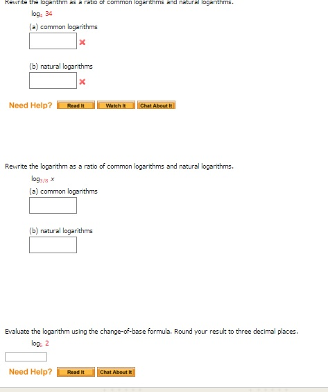 Solved Rewrite the logarithm as a ratio or common logarithms | Chegg.com