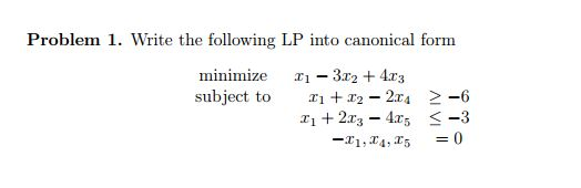 Solved Problem 1. Write the following LP into canonical form | Chegg.com