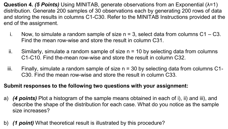 Solved Using MINITAB, generate observations from an | Chegg.com