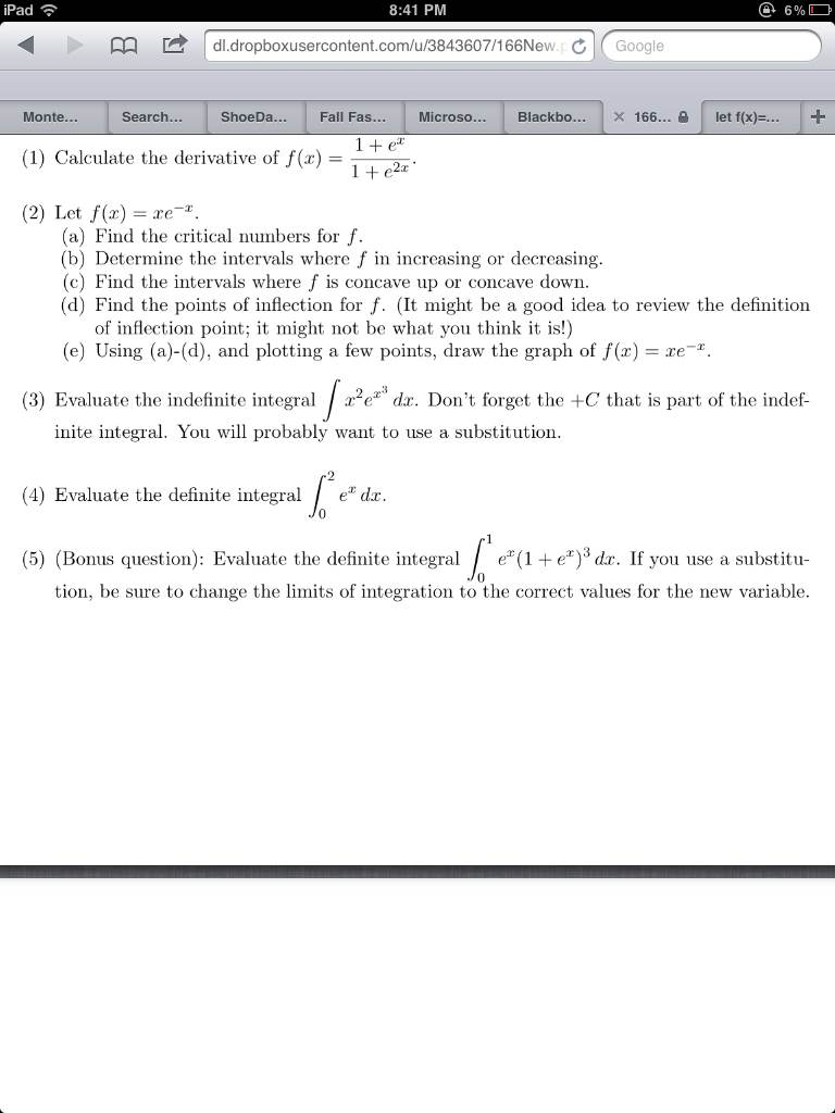Calculate The Derivative Of F X 1 Ex 1 E2x