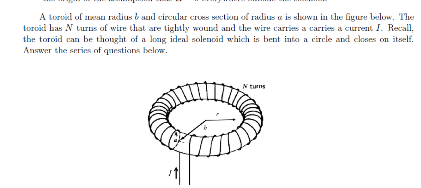 Solved A toroid of mean radius b and circular cross section | Chegg.com