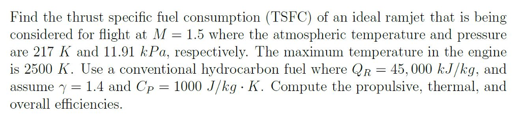Solved Find the thrust specific fuel consumption (TSFC) of | Chegg.com