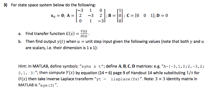 Solved 3) For state space system below do the following: -3 | Chegg.com