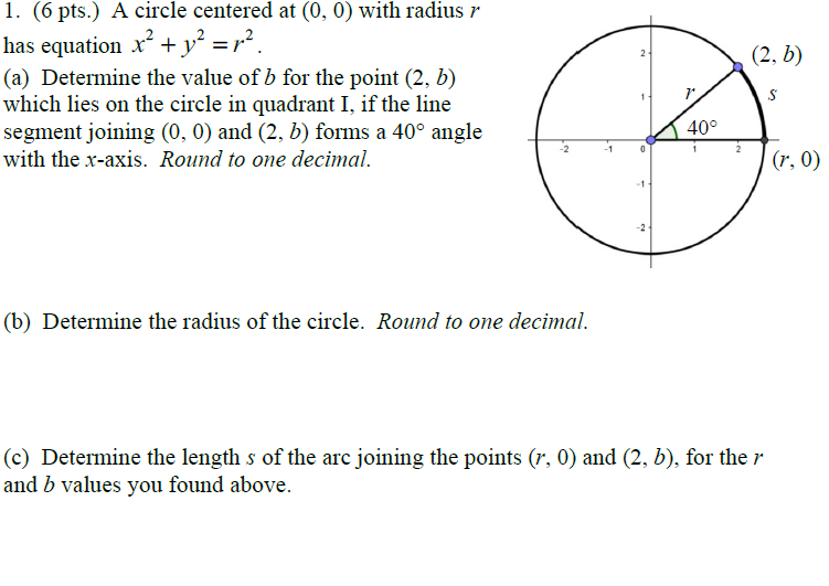 Solved A circle centered at (0, 0) with radius r has | Chegg.com