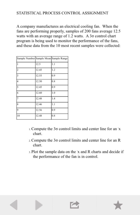 Solved STATISTICAL PROCESS CONTROL ASSIGNMENT A company | Chegg.com