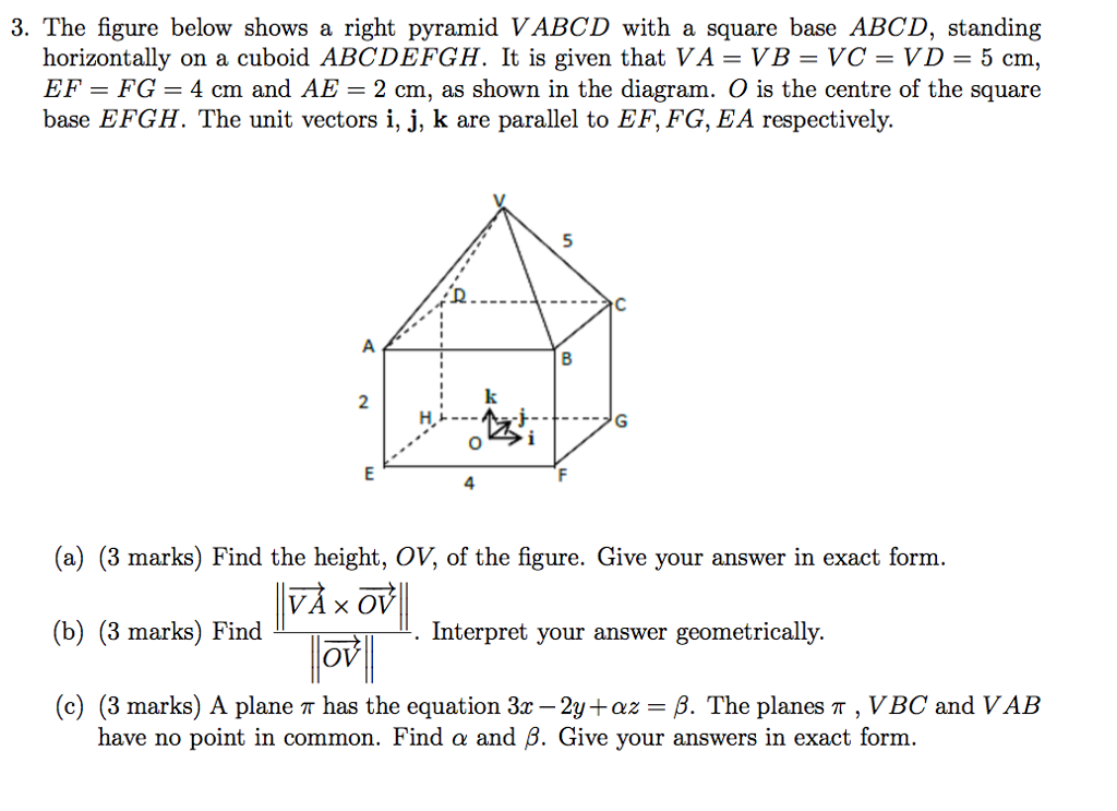 Solved 3. The figure below shows a right pyramid V ABCD with | Chegg.com