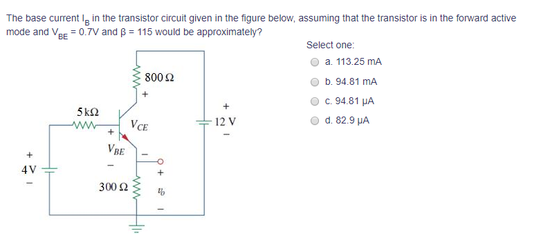 Solved The base current ls in the transistor circuit given | Chegg.com