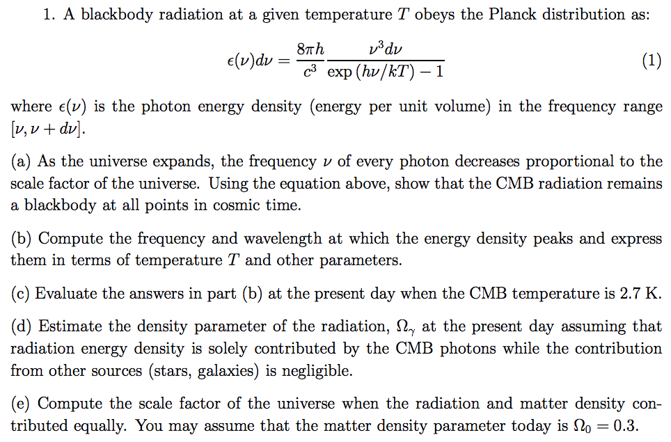 1. A blackbody radiation at a given temperature T' | Chegg.com