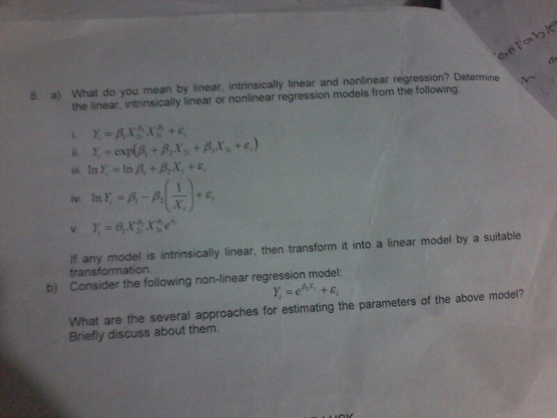 Solved 8 a) What do you mean by linear, intrinsically linear | Chegg.com