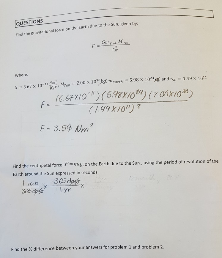 Solved QUESTIONS Find the gravitational force on the Earth | Chegg.com