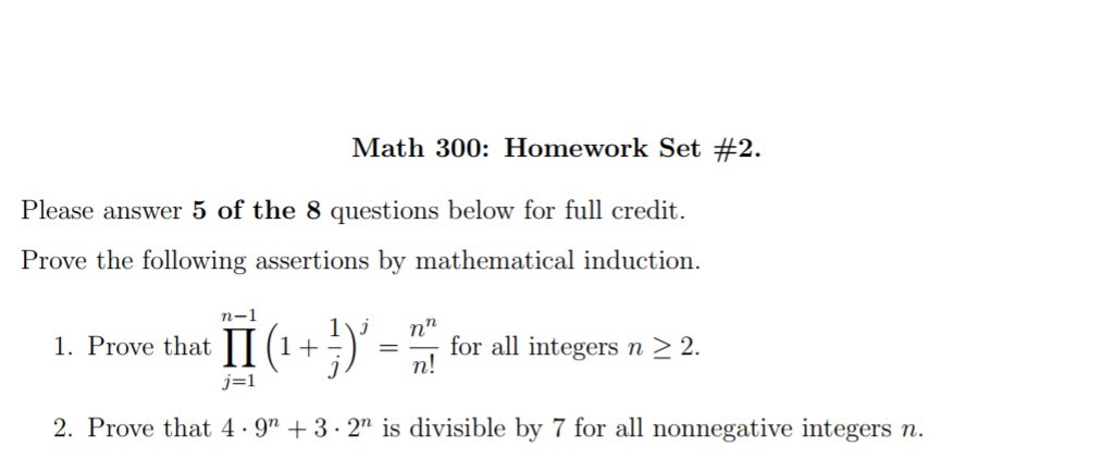 Solved Math 300: Homework Set #2. Please answer 5 of the 8 | Chegg.com
