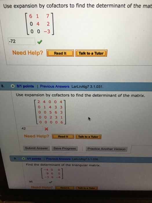 Solved Use expansion by cofactors to find the determinant of | Chegg.com Solved Use expansion by cofactors to find the determinant of | Chegg.com