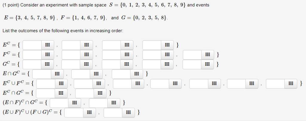 Solved (1 point) Consider an experiment with sample space S= | Chegg.com