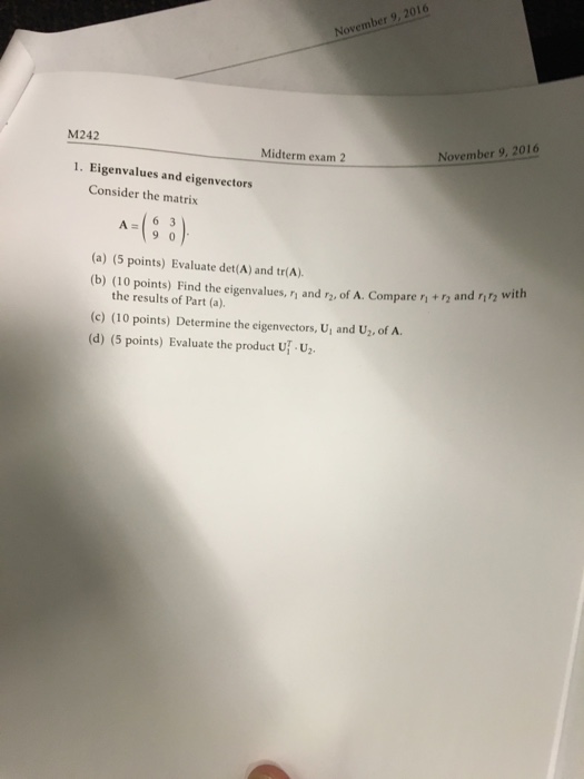 Solved Eigenvalues and eigenvectors Consider the matrix A | Chegg.com
