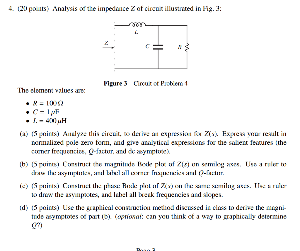 Solved 4. (20 points) Analysis of the impedance Z of circuit | Chegg.com