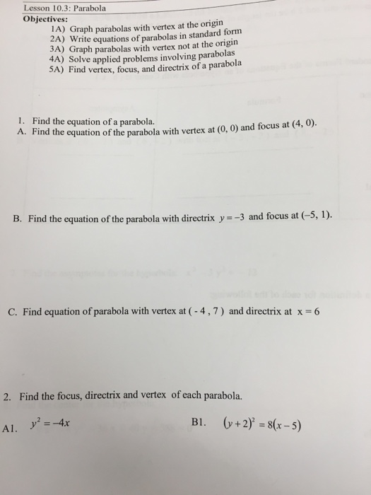 Solved Graph parabolas with vertex at the origin Write | Chegg.com