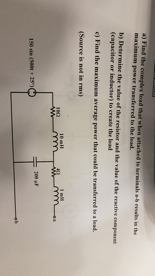 Solved a) Find the complex load that when attached to | Chegg.com
