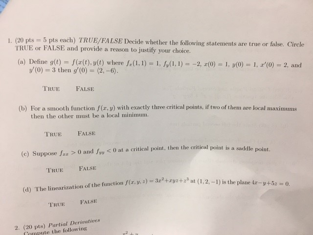Solved TRUE/FALSE Decide whether the following statements | Chegg.com