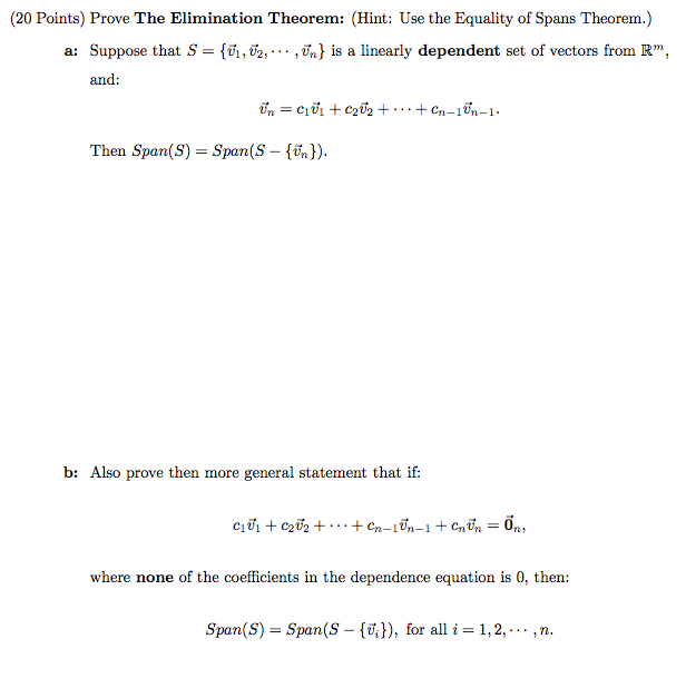 Solved Prove The Elimination Theorem: a: Suppose that S = | Chegg.com