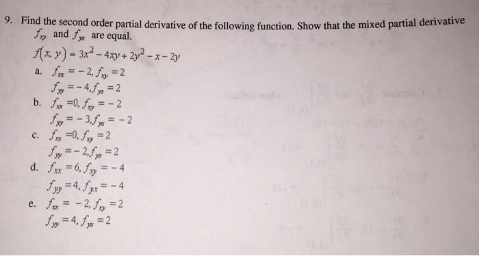 Solved 9. Find the second order partial derivative of the | Chegg.com