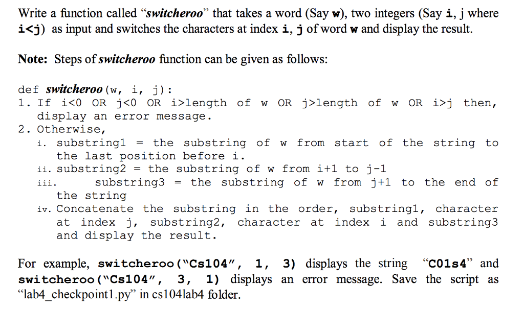 Solved Write a function called "switcheroo" that takes a | Chegg.com