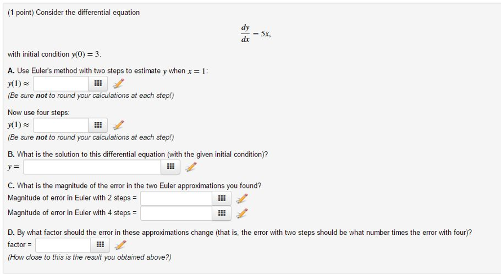 Solved Consider the differential equation dy/dx = 5x, with | Chegg.com
