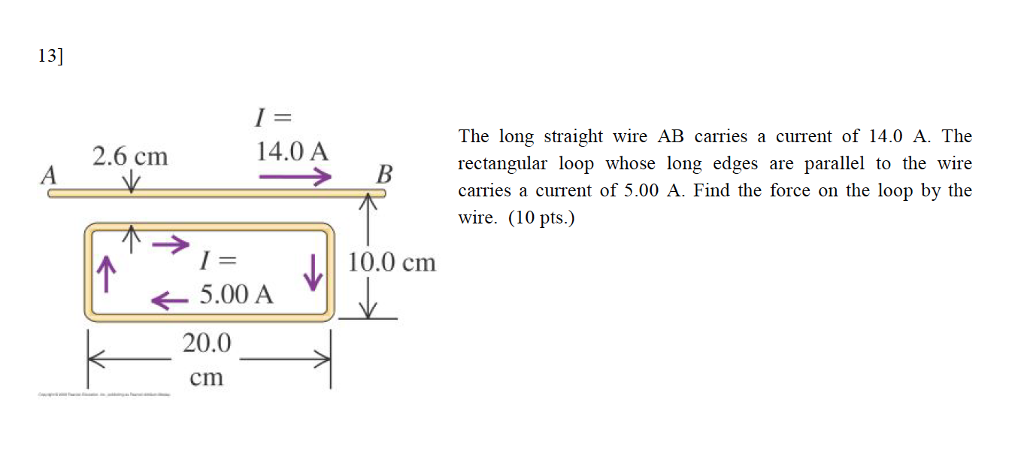 Solved 13] The long straight wire AB carries a current of | Chegg.com