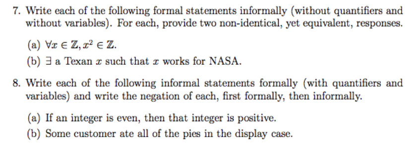 Solved Write each of the following formal statements | Chegg.com