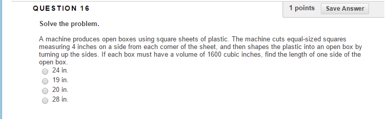 Solved A machine produces open boxes using square sheets of | Chegg.com